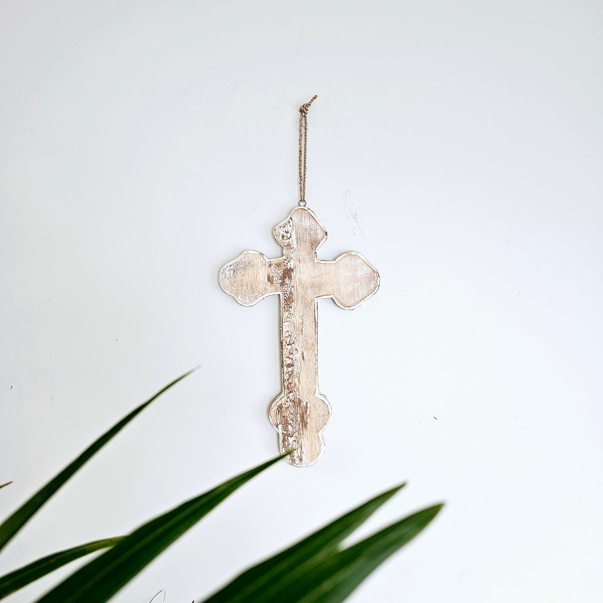 Rustic White Washed Wooden Cross - Wall Decor | Home Story