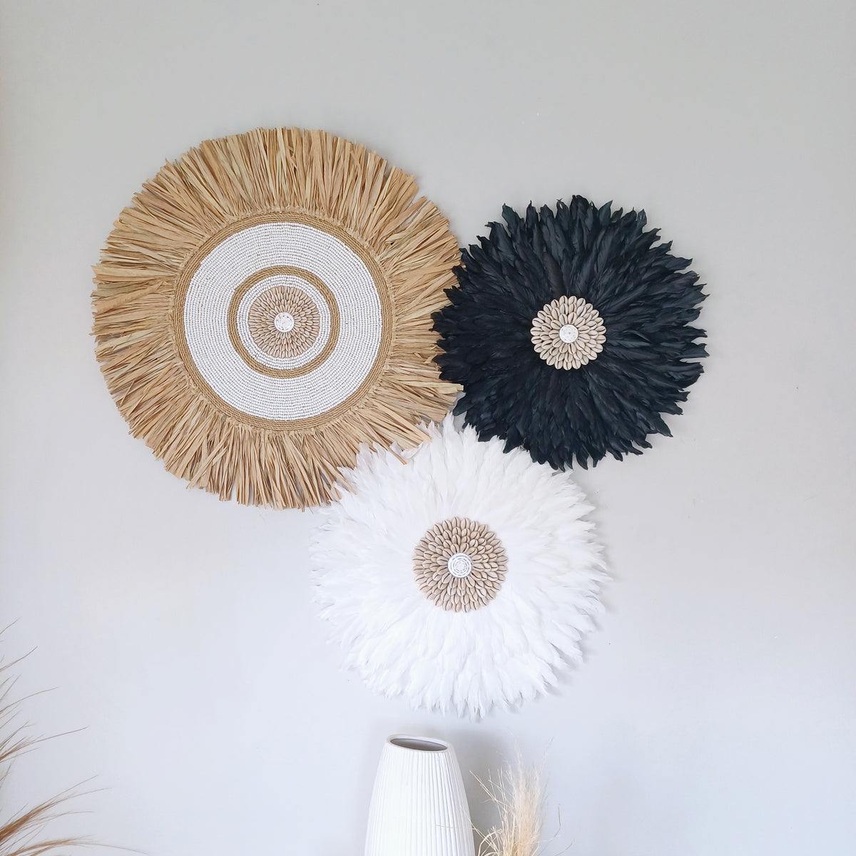 White Raffia Beaded Juju Cluster - Wall Decor | Home Story NZ