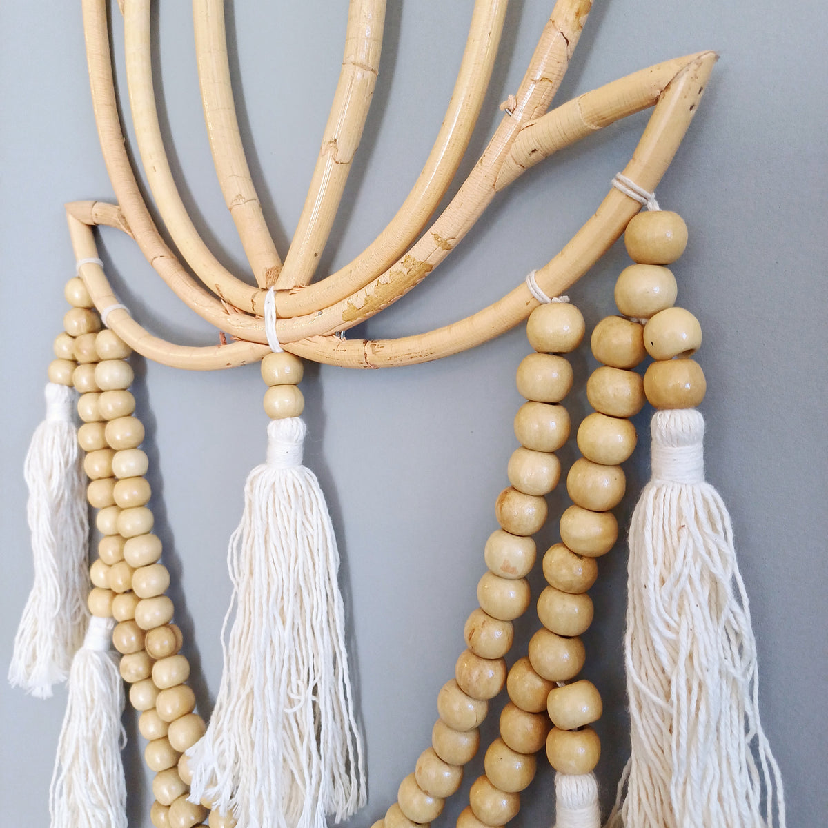 Lotus Natural Bead Wall Hanging – Handcrafted Cane Decor | Home Story