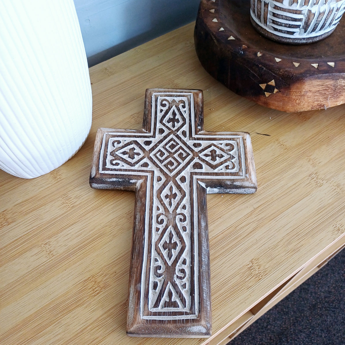 Hand-Carved Wooden Patterned Cross | Home Decor | Home Story NZ