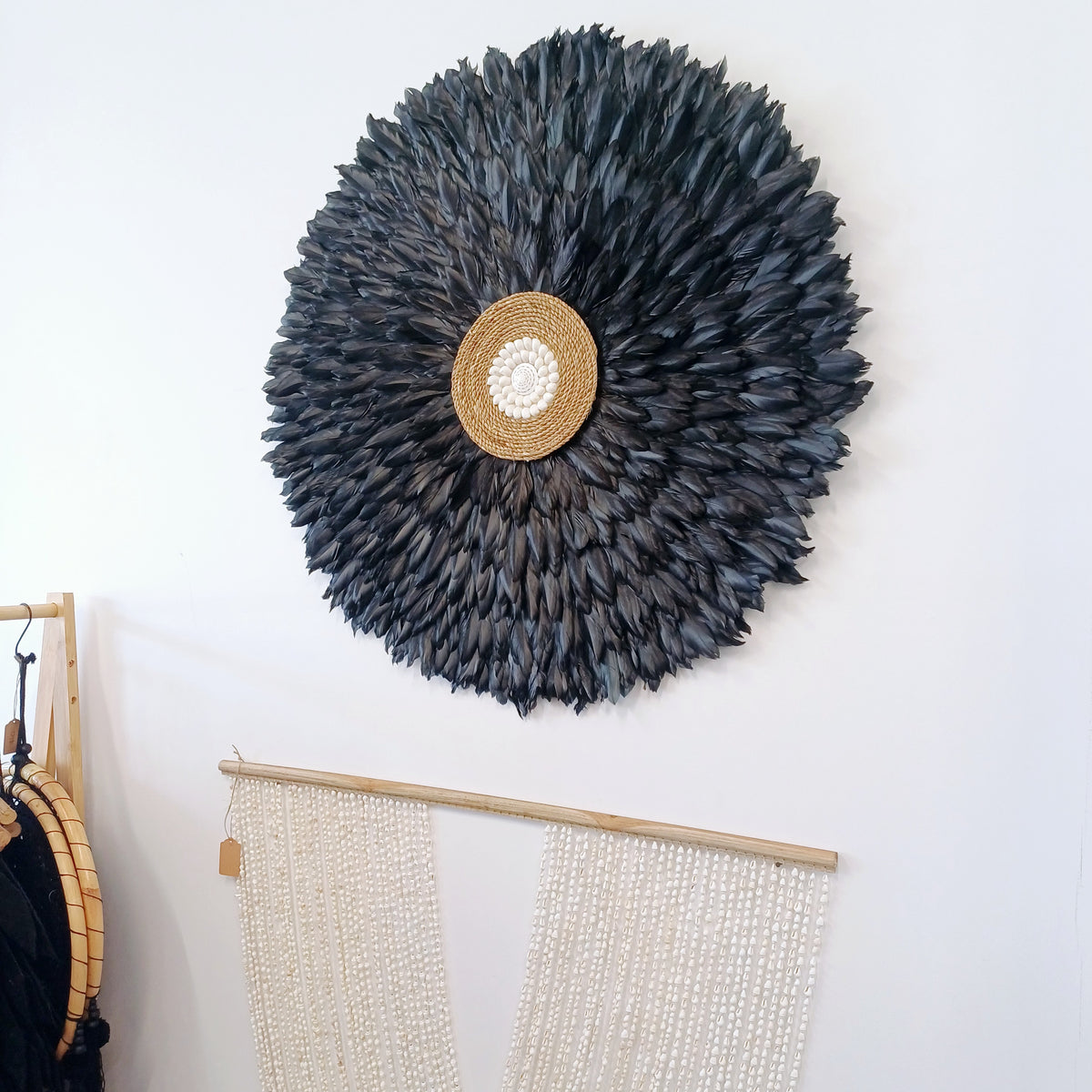 XL Black Seagrass Juju – Handcrafted Feather Wall Art | Home Story