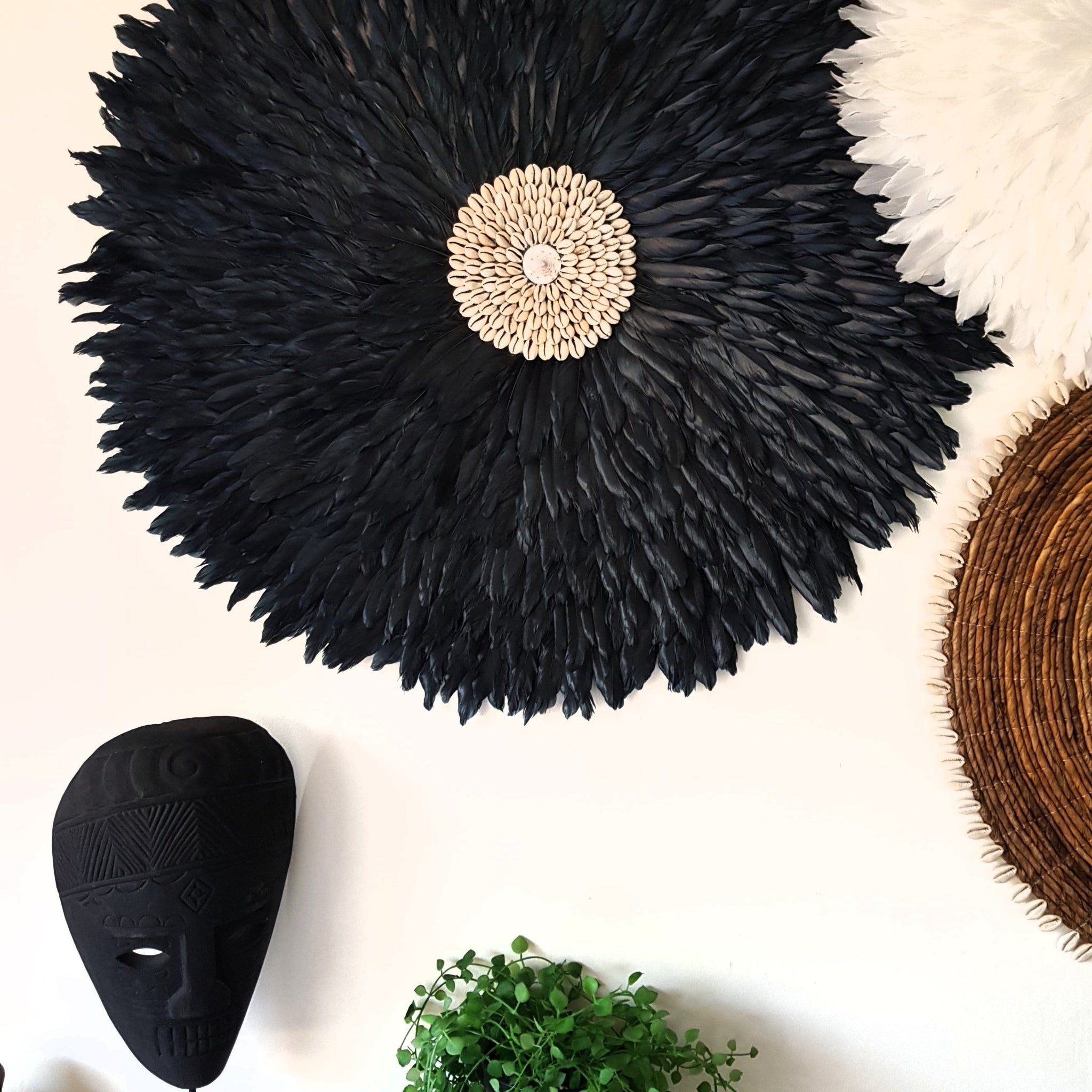 XL Black & Papua Juju – Large Feather Wall Decor | Home Story