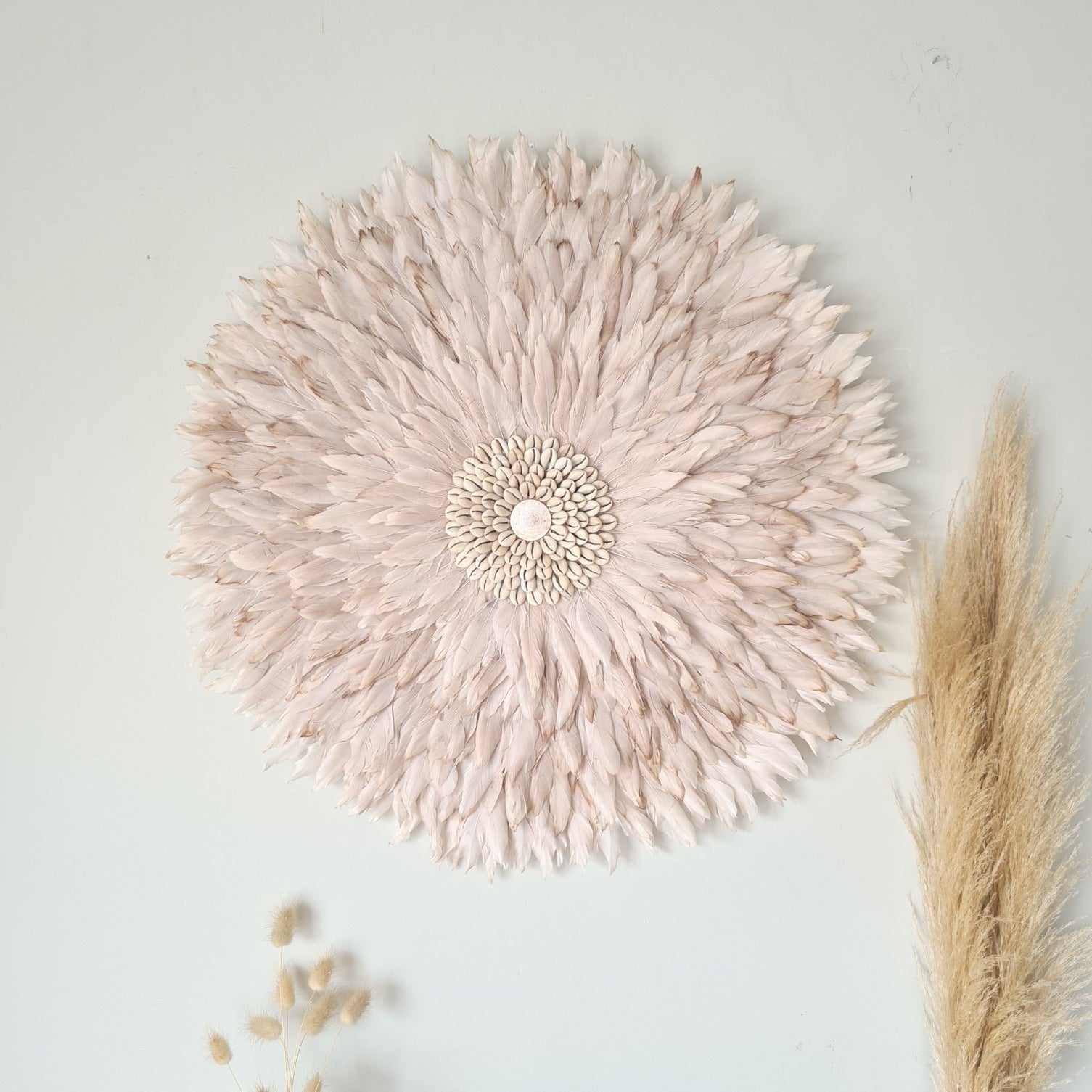 Large Earth Blush Juju – Handcrafted Feather Wall Art | Home Story